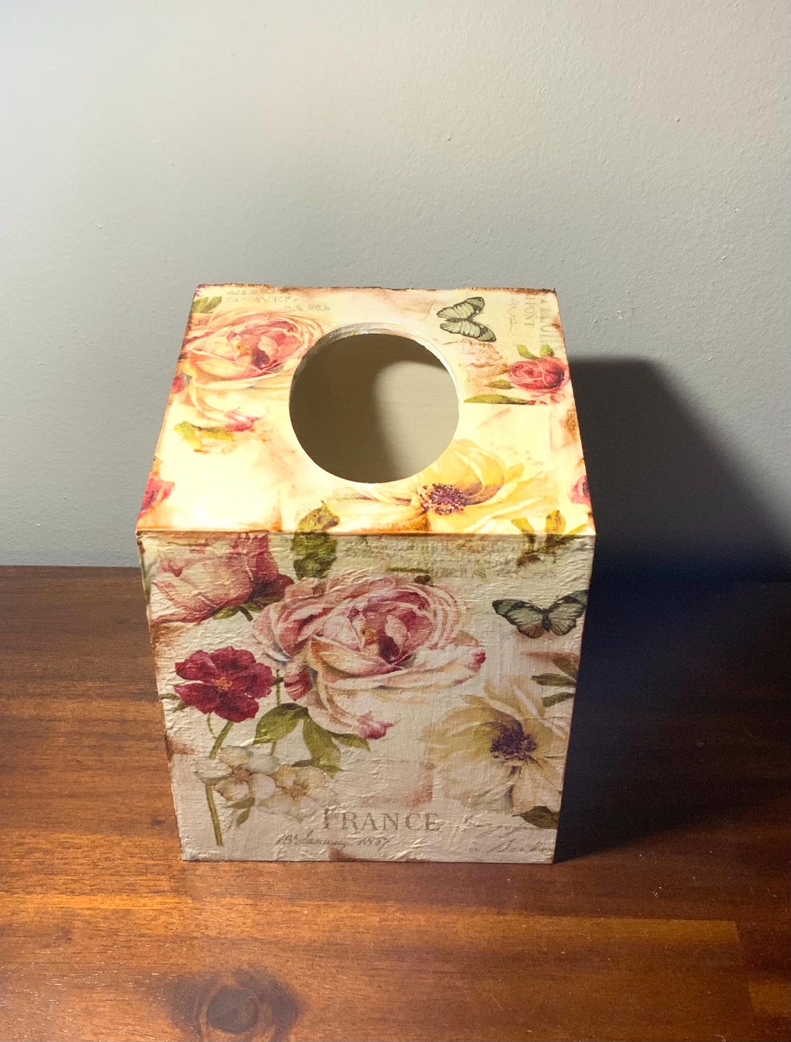 Decoupage Tissue Box Cover, Hand Painted and Decorated Facial Tissue ...