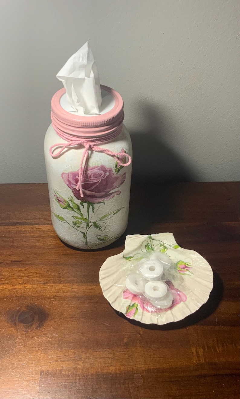 Decoupage Mason Jar Tissue Holder, Hand Painted and Decorated Facial ...