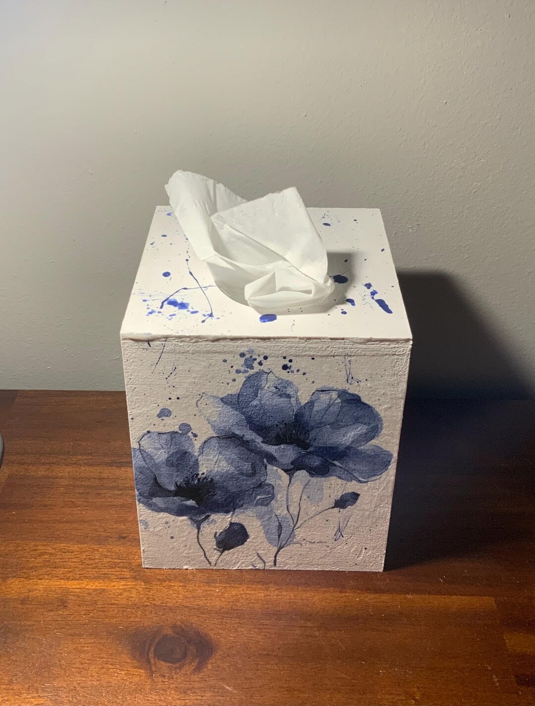 Decoupage Tissue Box Cover, Hand Painted and Decorated Facial Tissue ...