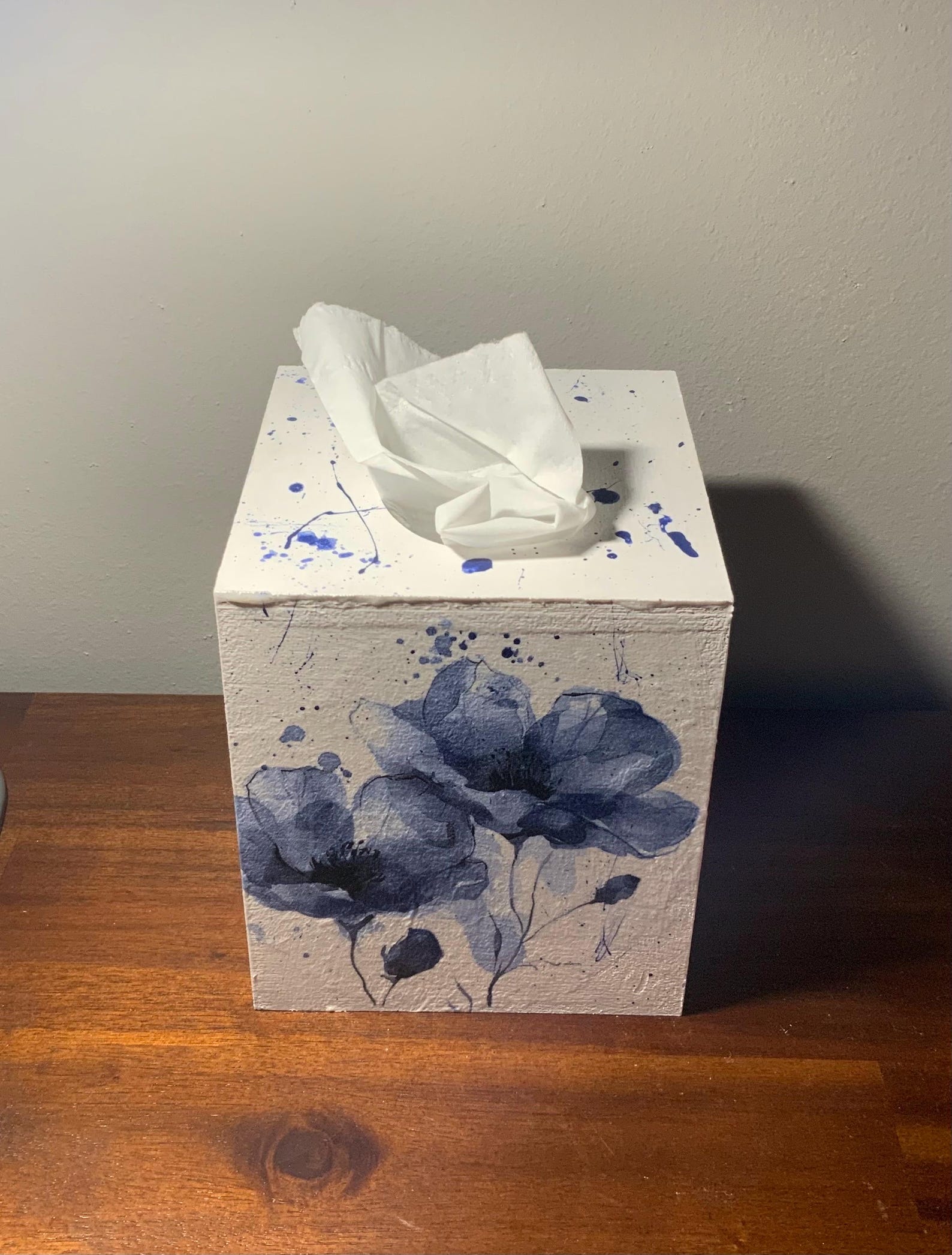 Decoupage Tissue Box Cover, Hand Painted and Decorated Facial Tissue ...