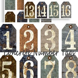CONCRETE NUMBER TAGS - Instant Download Digital Stone Cement Numbered ...