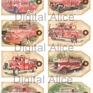 Custom Vintage FIRE TRUCK Tags - Instant Download Digital Printable ...