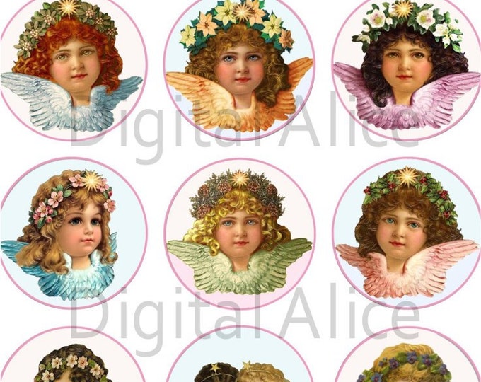 Vintage VICTORIAN ANGELS German Scrap Craft Circles Instant Download ...