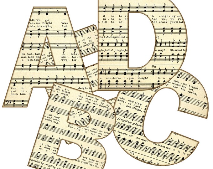 Sheet Music Digital Alphabet, Alphabet Clipart, Printable Vintage Sheet ...