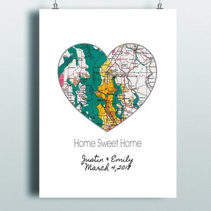 Printable CUSTOM MAP ART Heart Map With Your Names and Dates | Etsy