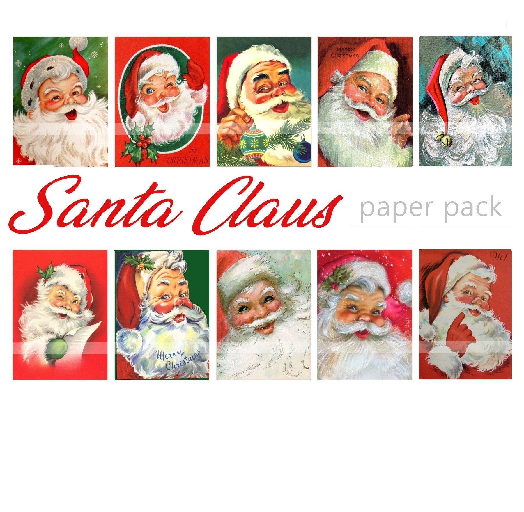 SANTA FACES PAPER, 10 Digital Printable Papers, Jolly St Nick, Santa ...