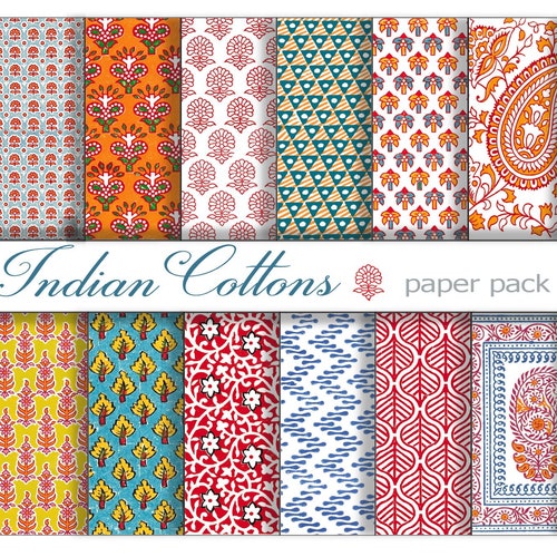 INDIAN BLOCK PRINTS Printable Papers Digital Download Cotton - Etsy
