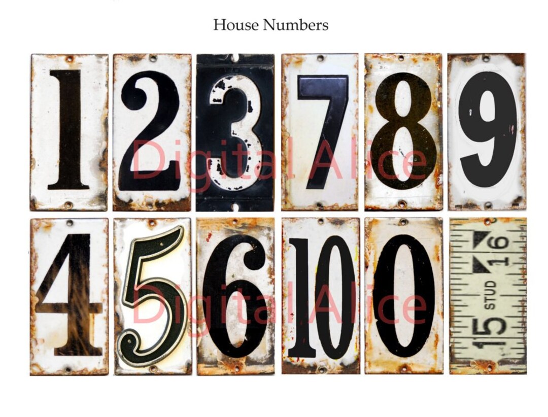 Old VINTAGE METAL NUMBERS - Industrial House Numbers -instant Download ...