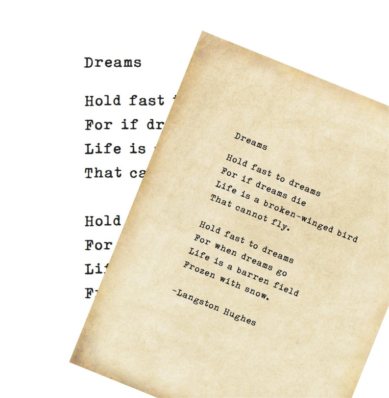 VINTAGE TYPEWRITER PRINT Life Quote- Dreams by Langston Hughes ...