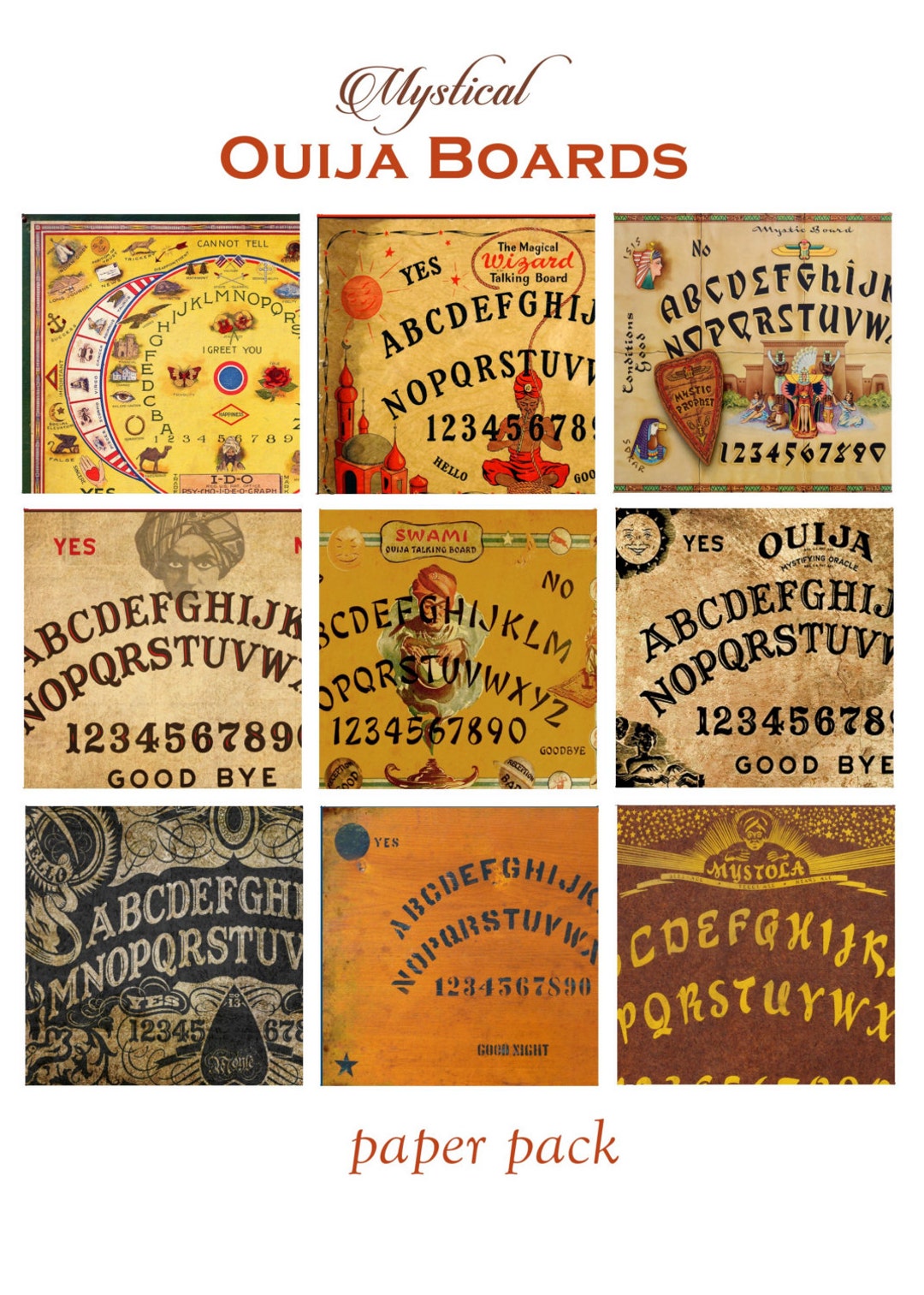 Digital OUIJA BOARD PAPERS - 9 Printable Vintage Digital Paper ...