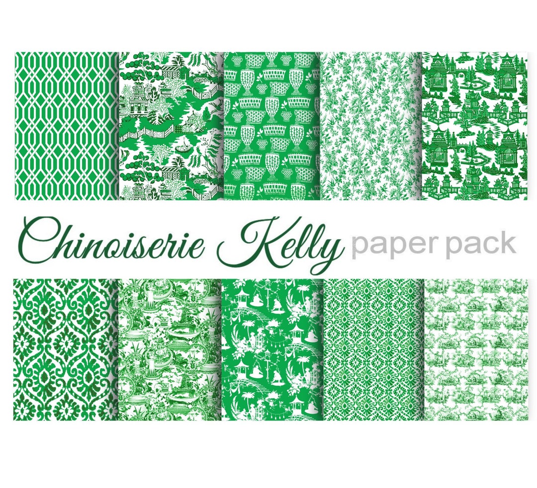Green China Paper Pack- Digital Papers - 10 Oriental Asian Chinoiserie ...