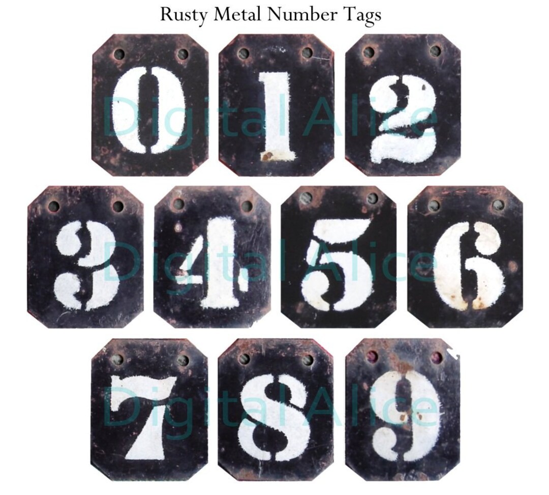 WORN METAL NUMBER Tags - Industrial Locker Numbers -instant Download ...