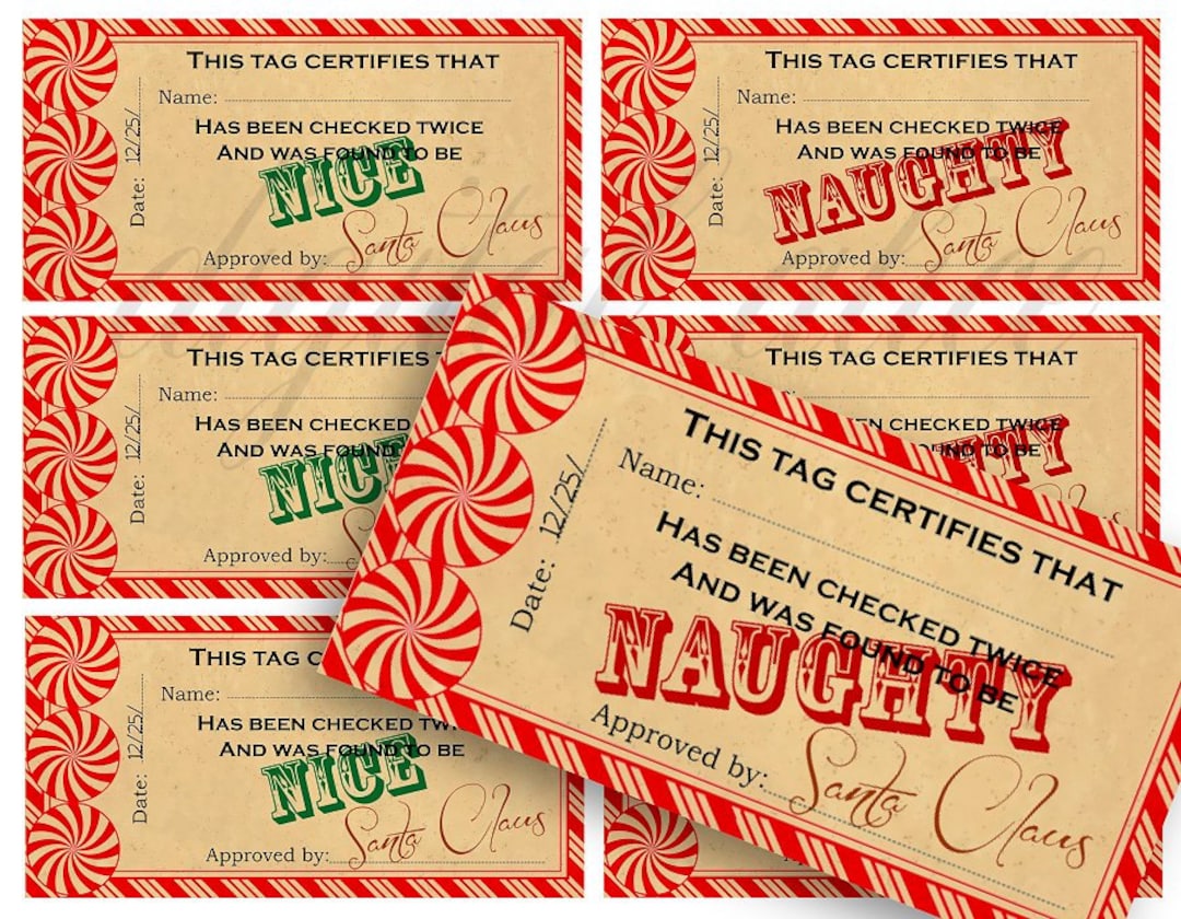 NAUGHTY and NICE SANTA Tags - Instant Download Digital Printable ...