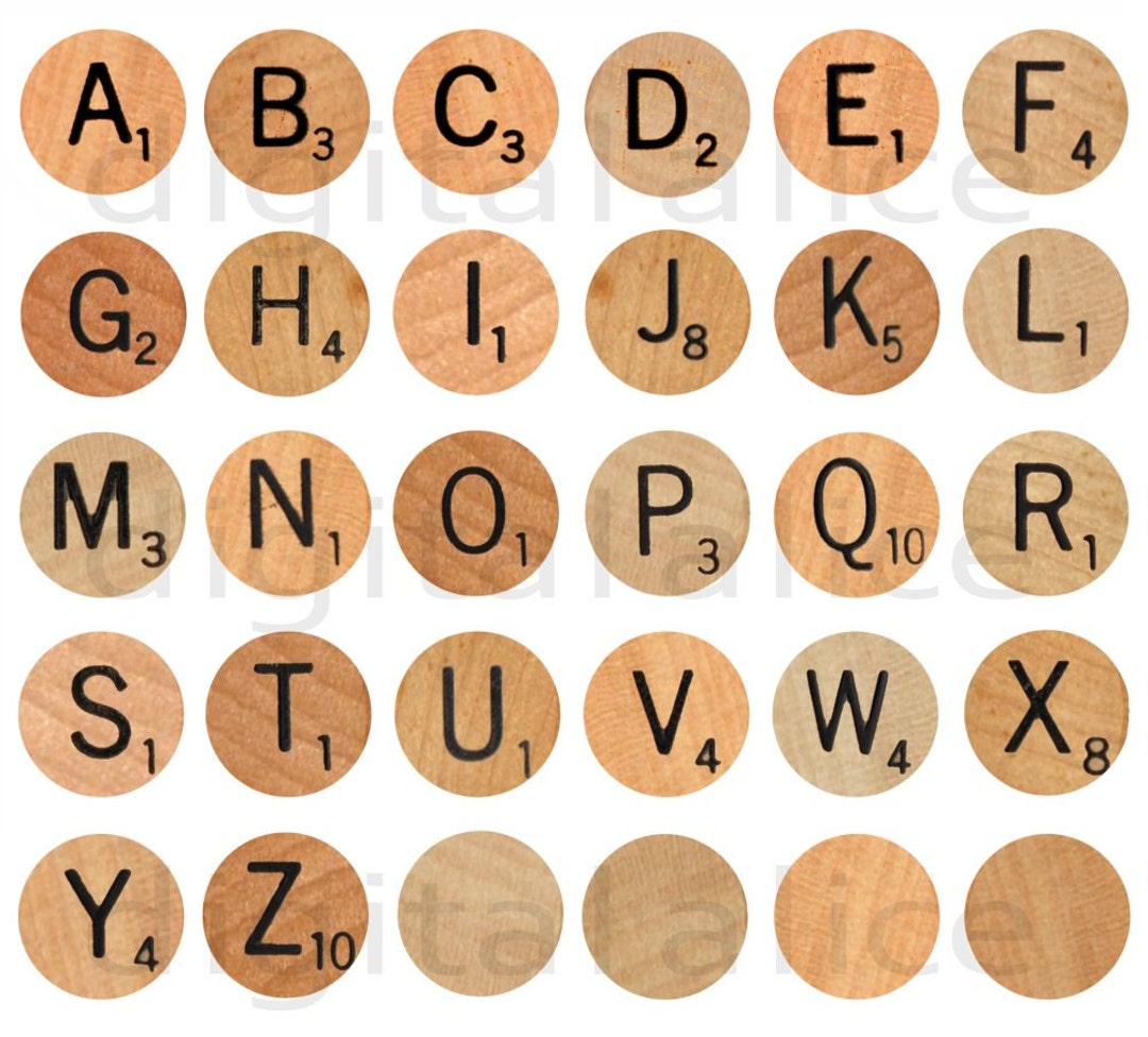 Vintage SCRABBLE LETTERS Craft Circles Instant Download Digital ...