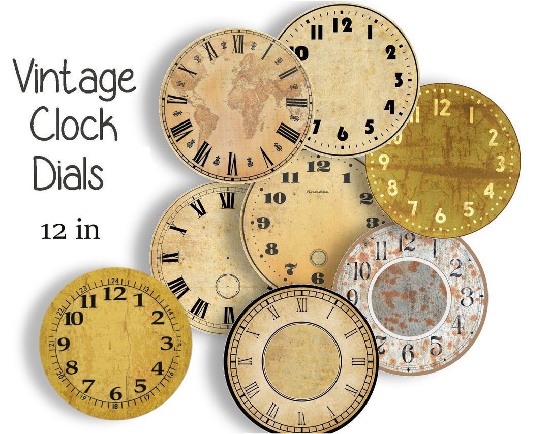 VINTAGE CLOCK FACES - 12 Inch Craft Circles - Eight Instant Download ...
