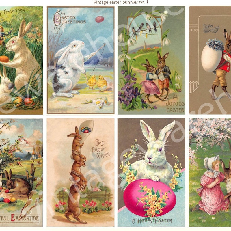Antique Easter Postcards No 1 Cute Bunnies and Eggs - Etsy New Zealand