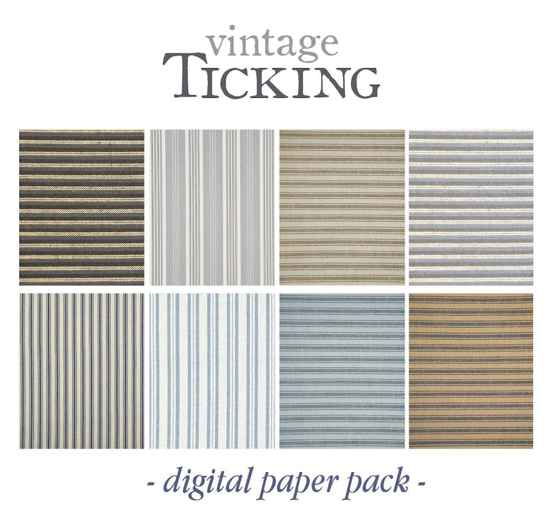 HOMESPUN STRIPED TICKING Fabric- Digital Download Paper Pack- Vintage ...