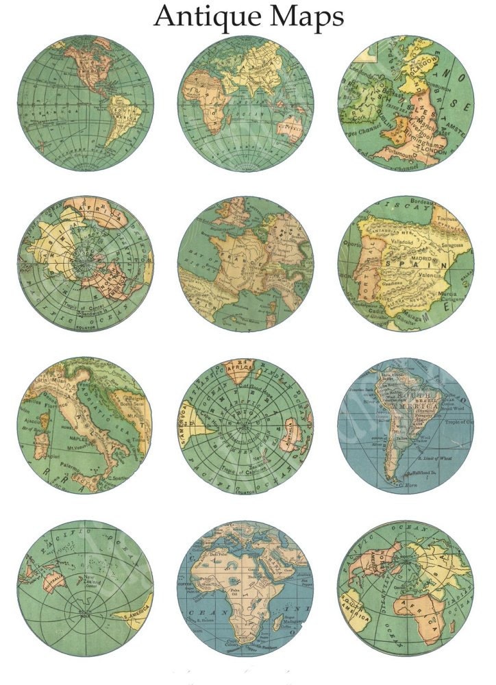 VINTAGE WORLD MAP Circles 10 Inch Custom Map Craft Circles | Etsy