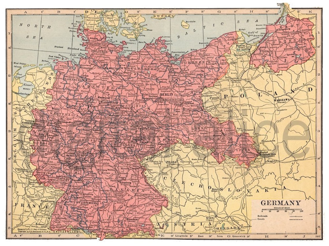 Vintage MAP of GERMANY - Instant Download Digital Printable- Old GERMAN ...