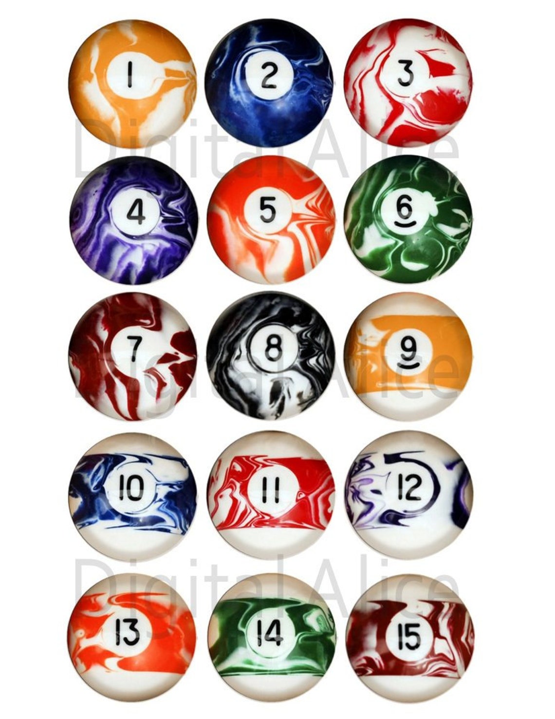 Colorful Swirly VINTAGE BILLIARD BALLS Craft Circles - 30mm -pool ...