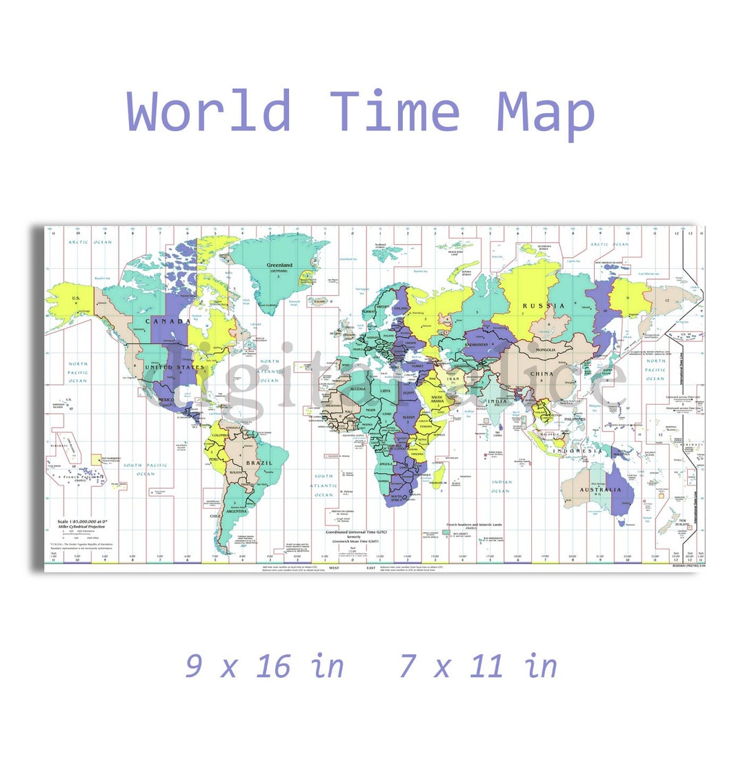 Modern TIME ZONE MAP -instant Download Digital Printable- Universal ...