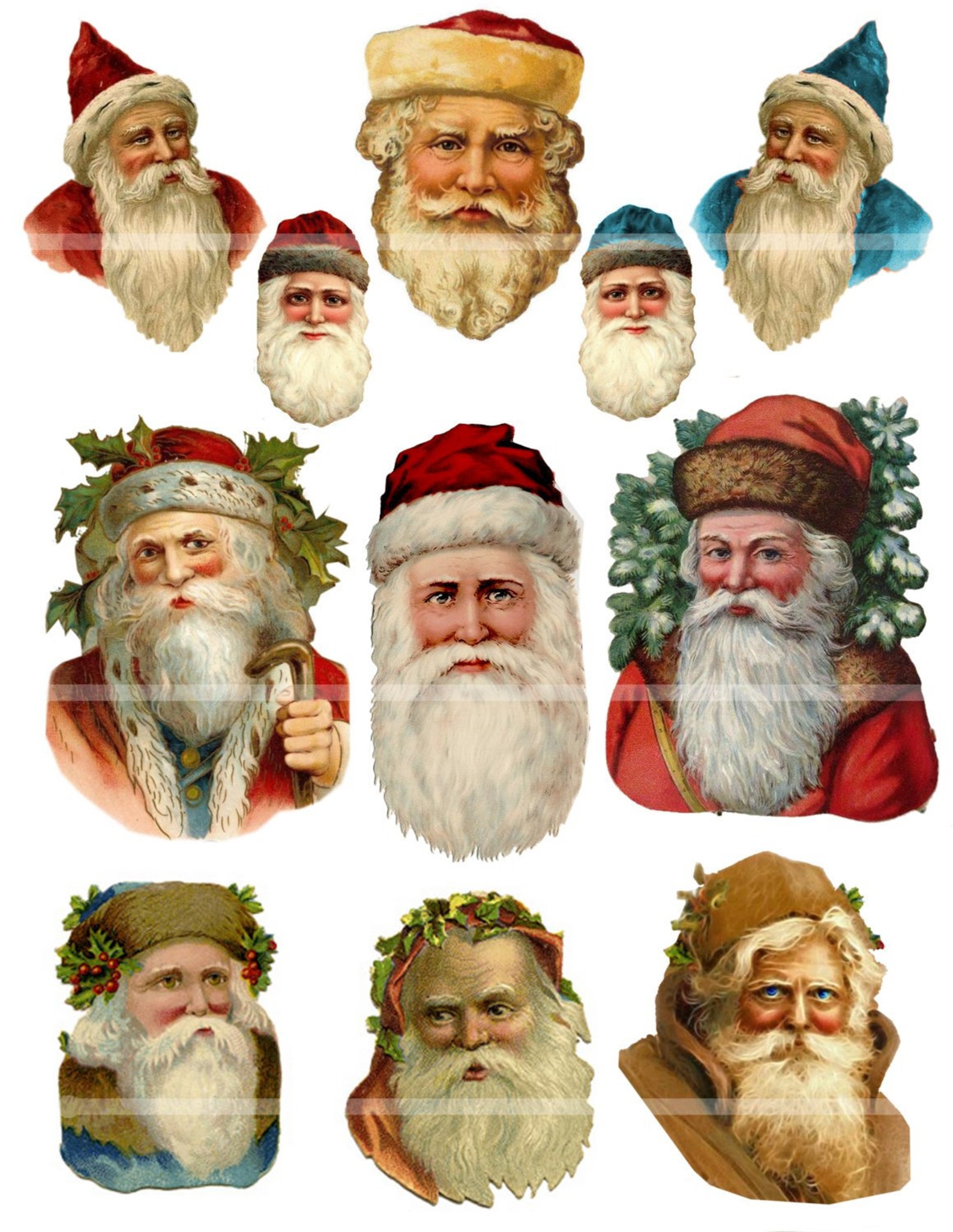 Vintage CHRISTMAS SANTA HEADS Collage Sheet Instant Download - Etsy