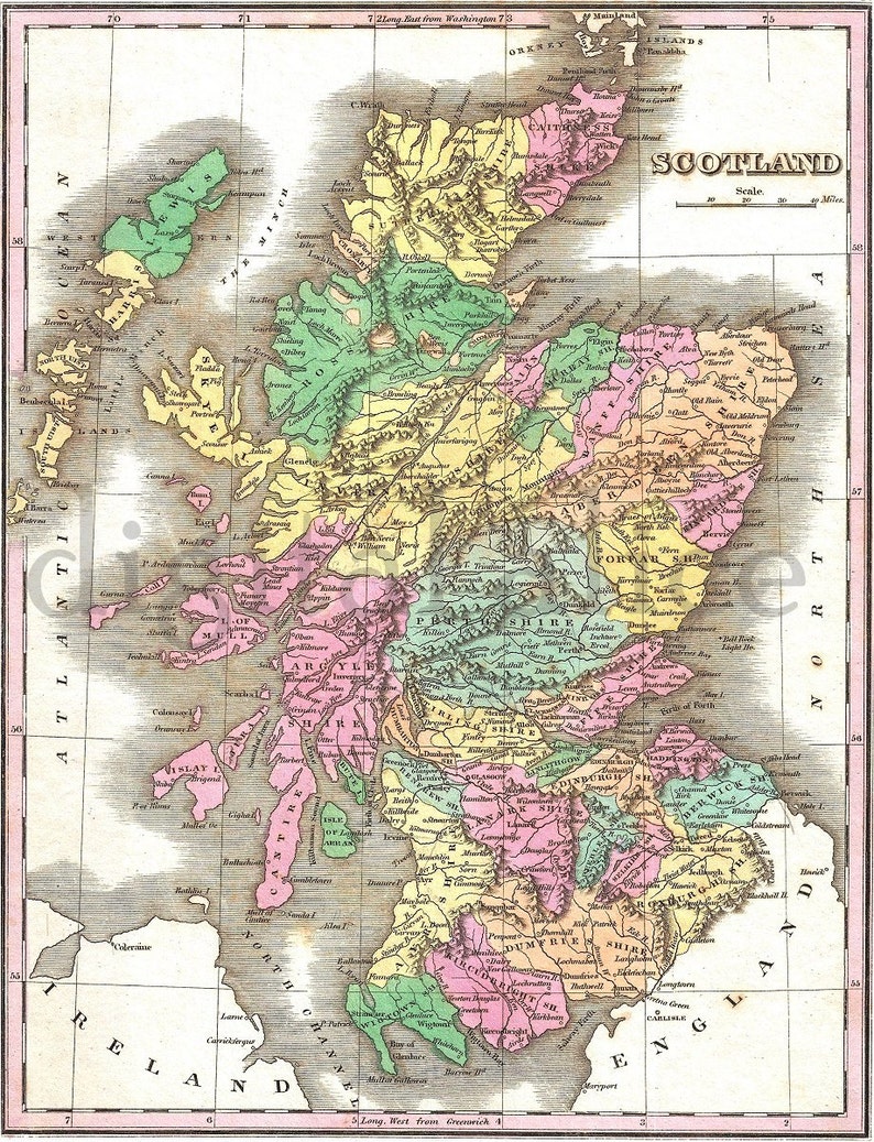 Vintage MAP of SCOTLAND - Instant Download Digital Printable- Old ...