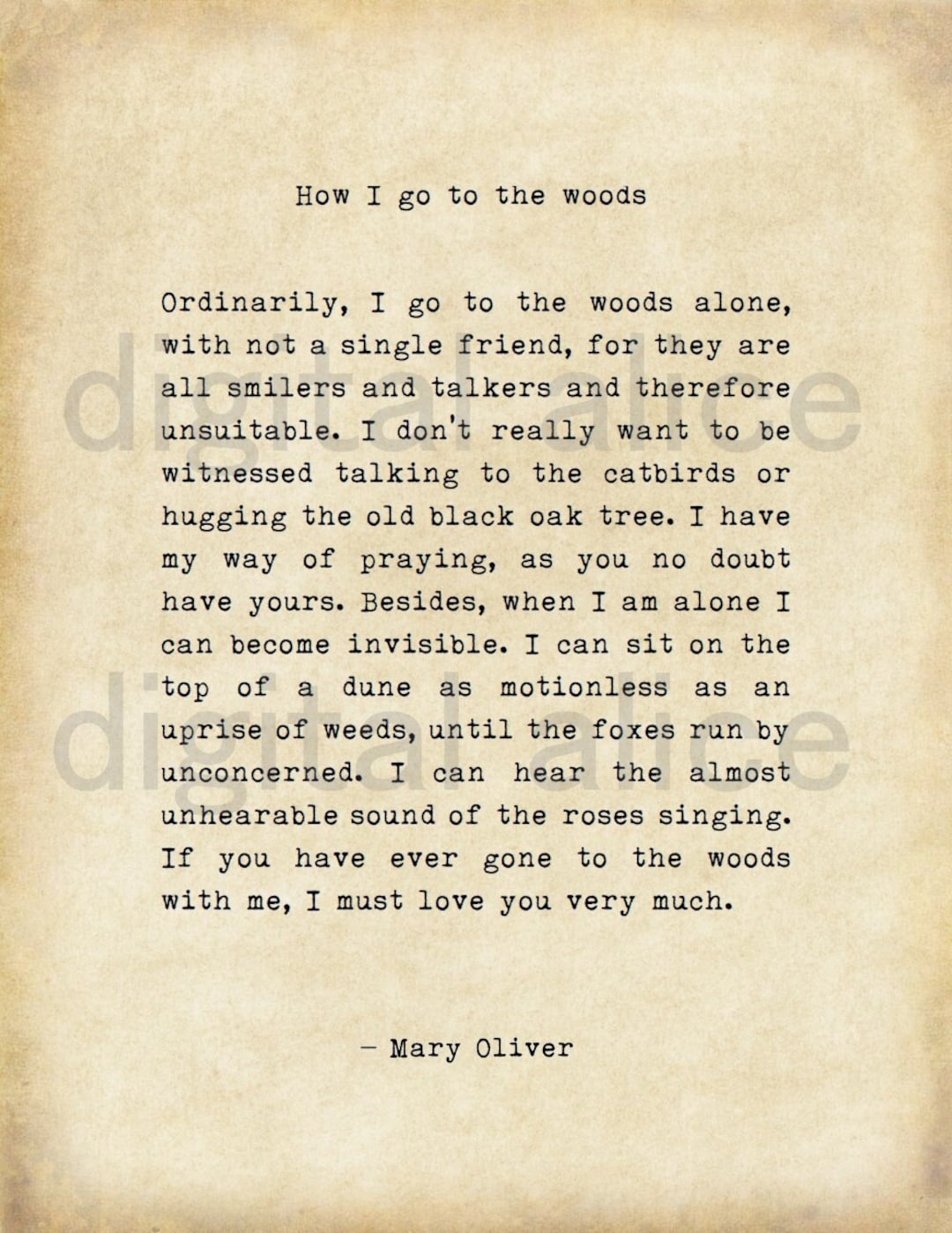 VINTAGE TYPEWRITER PRINT Life Quote- How I Go to the Woods - Mary Oliver - Inspirational Poem ...