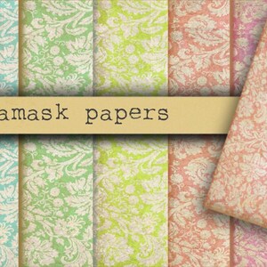 DAMASK DIGITAL PAPER - Blue and Grey- Printable Paper Pack - 12 ...