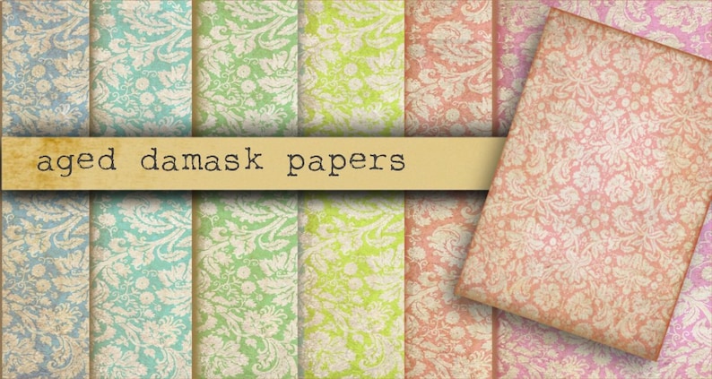 AGED DAMASK PAPERS - Digital Paper Pack -6 Antique Damask Printable ...