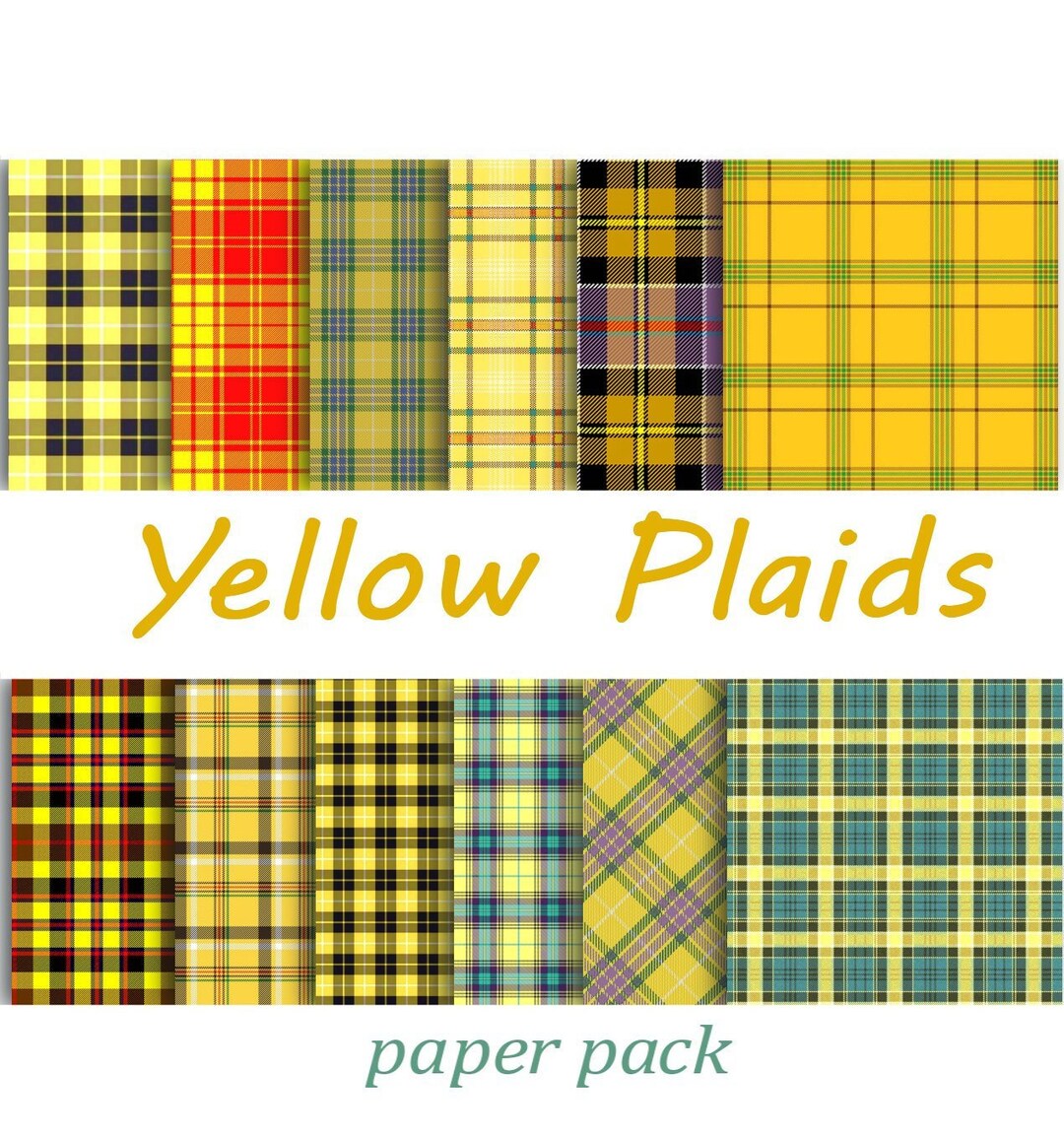 YELLOW PLAID PAPERS - Scottish Tartans and Plaids - Digital Paper Pack ...