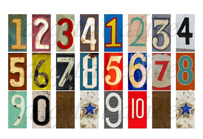 Vintage FUNKY RUSTY NUMBERS Rectangles Instant Download | Etsy