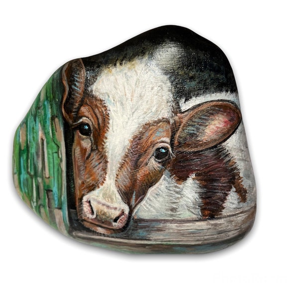 Painted Cow on Rock - Etsy