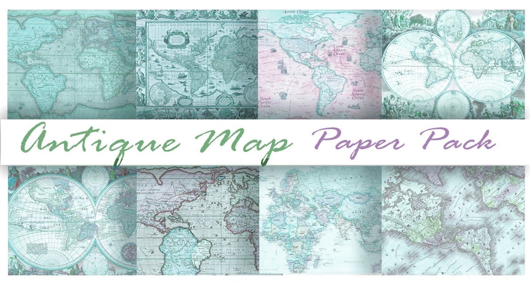 Antique BLUE WORLD MAPS - Digital Paper Pack - 8 Maps -instant Download ...