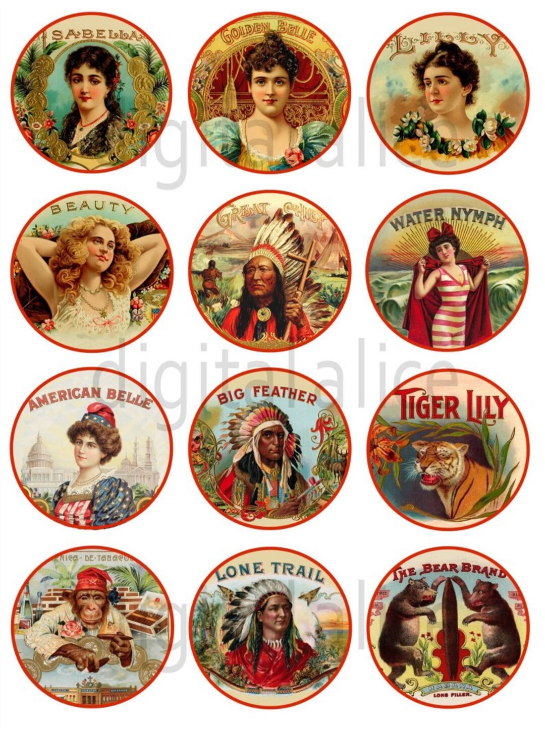 VINTAGE CIGAR BOX Labels Craft Circles -- Old Cigar Labels Instant ...