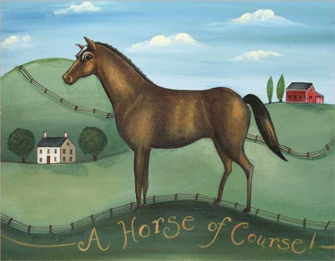 Horse FOLK ART PRINT Horse Farm Equine Primitive Painting Print Signed ...