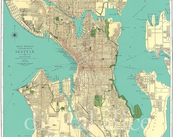 Art & Collectibles Drawing & Illustration Seattle City Center Map ...