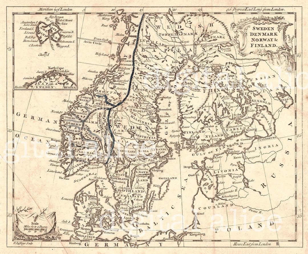 Colorful VINTAGE SCANDINAVIA MAP -instant Download Digital Printable ...