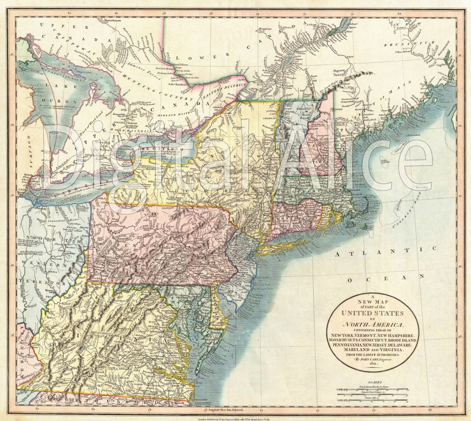 Vintage MAP of EASTERN USA - Antique 1821 North Eastern United States ...