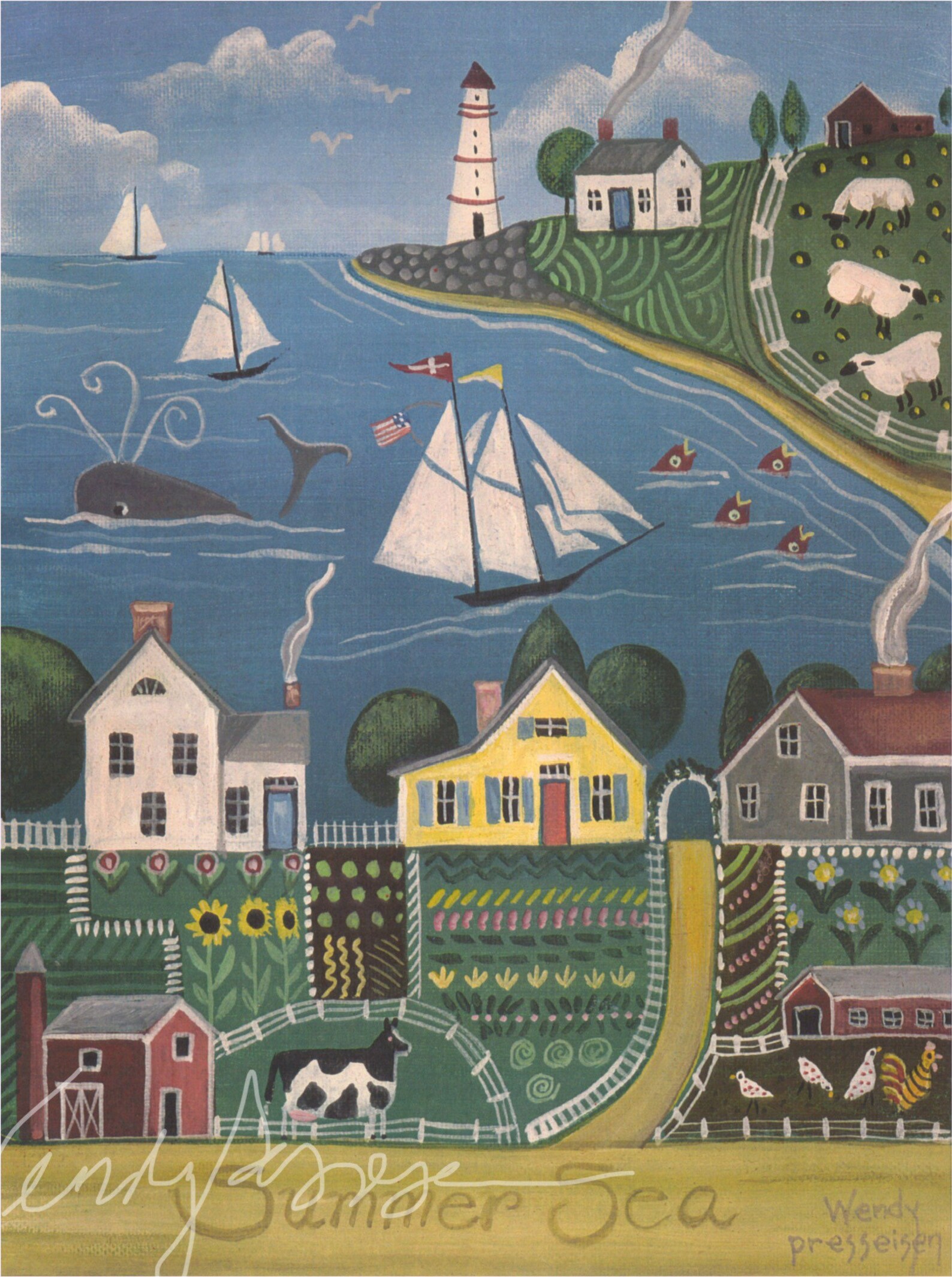 Country FOLK ART PRINT primitive Sailboat Nautical Painting - Etsy