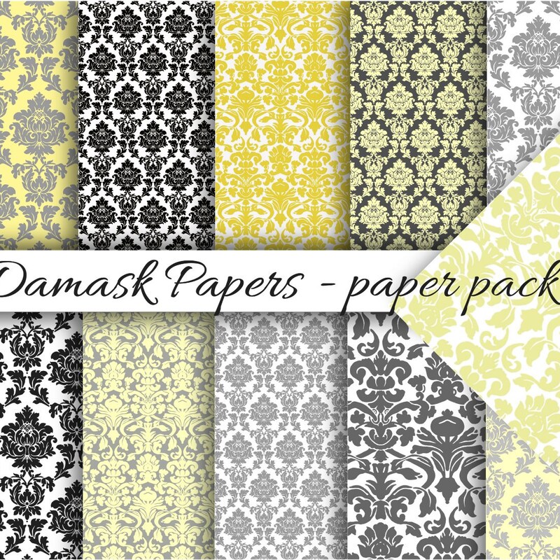 Yellow Gray Damask - Etsy