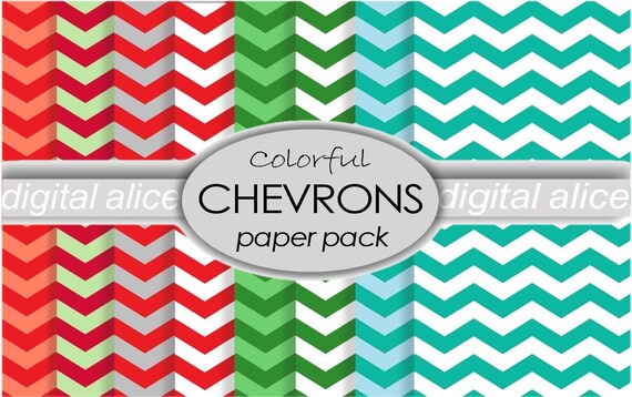 CHEVRON PAPERS Digital Paper Pack 9 Colorful Chevron Zigzag | Etsy