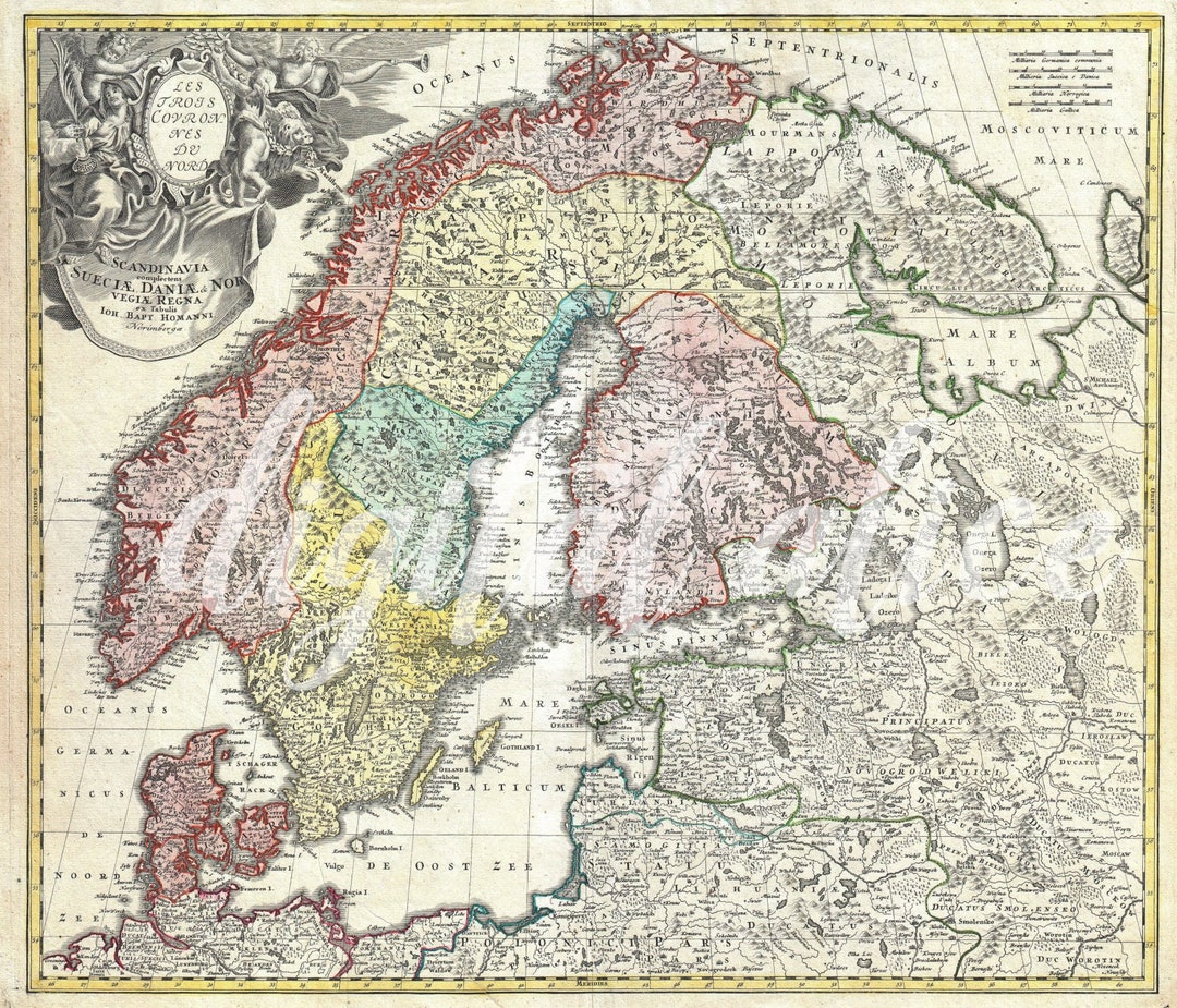 VINTAGE SCANDINAVIA MAP -instant Download Digital Printable- 1730 ...