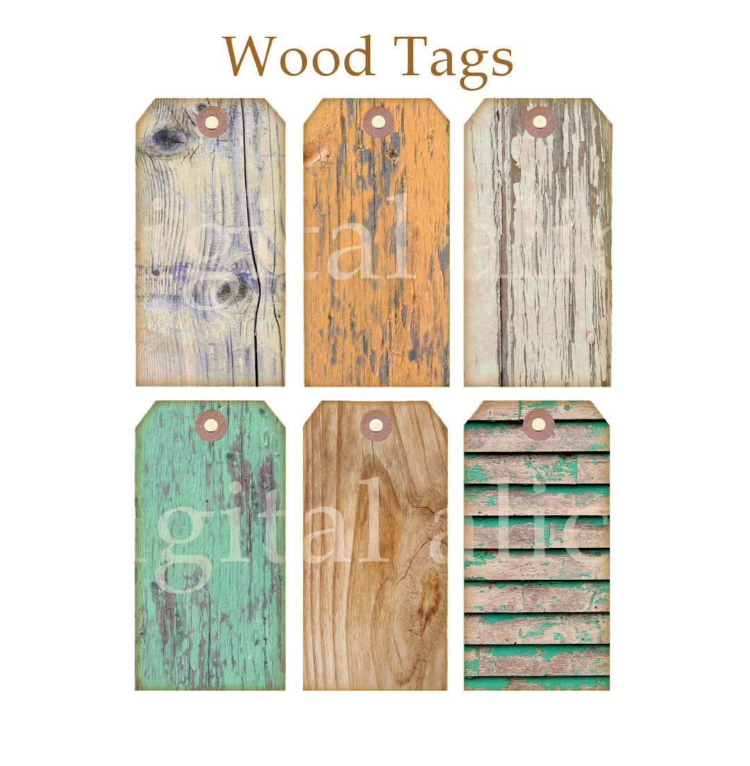 BARNWOOD Printable Gift Tags, Rustic Wood Boards Collage Sheet, Digital ...
