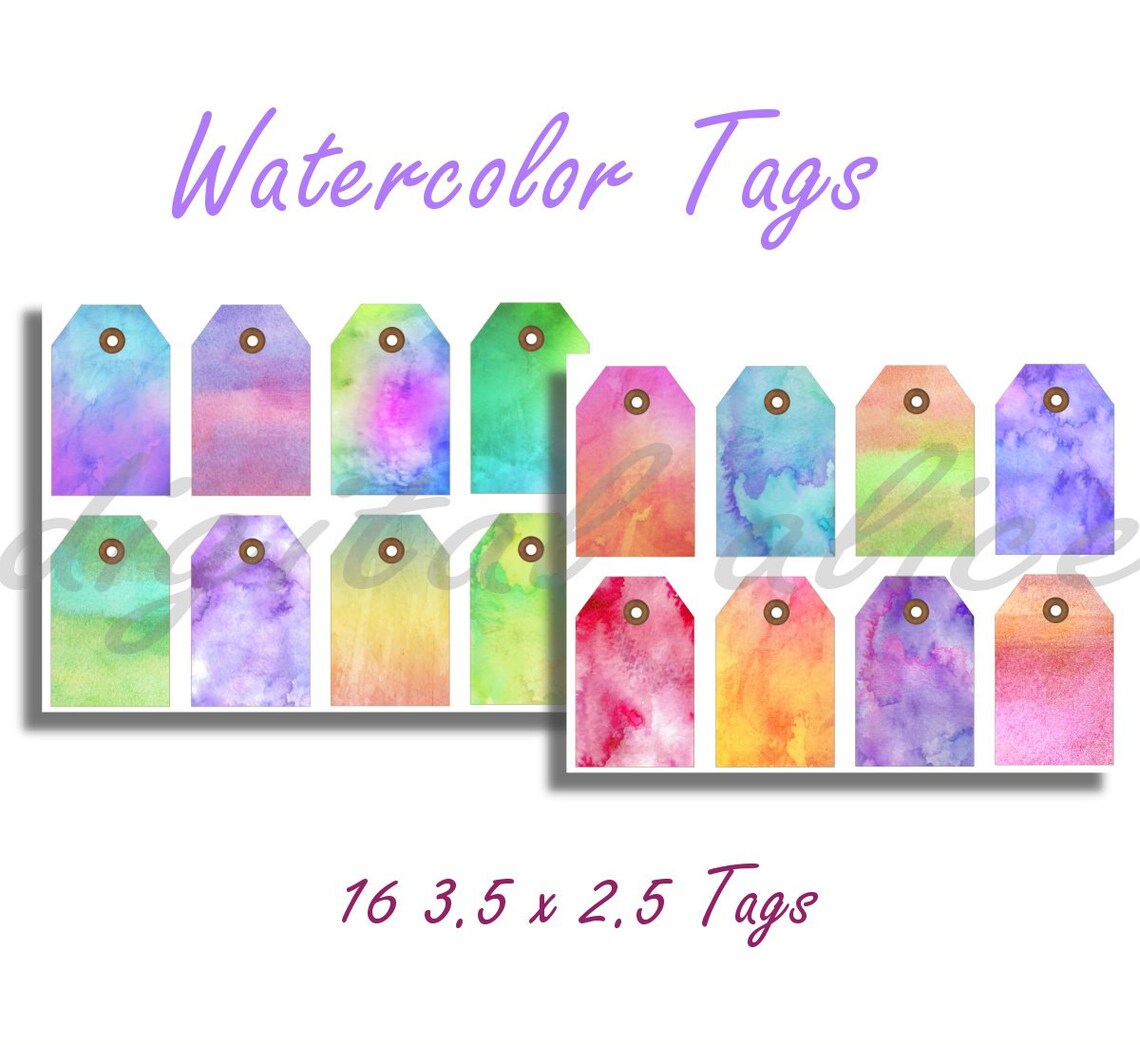 WATERCOLOR BACKGROUND Hang Tags - Instant Download Digital Printable ...