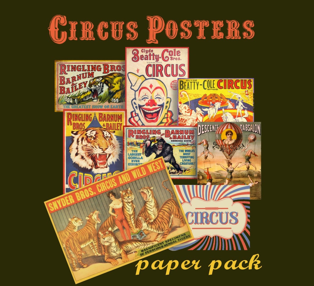 CIRCUS POSTERS Digital Paper, Printable Papers, Vintage Circus ...