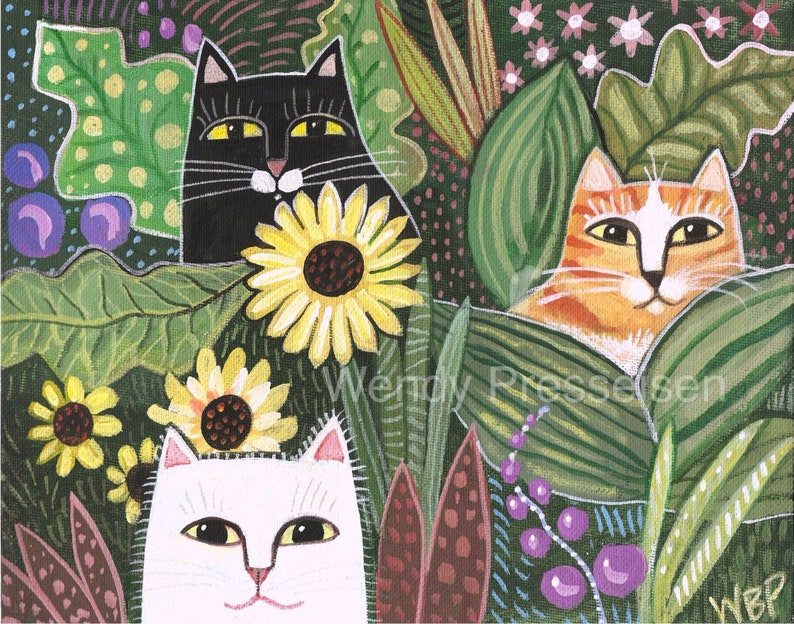 Cat FOLK ART PRINT Jungle Cats Primitive Painting Print | Etsy