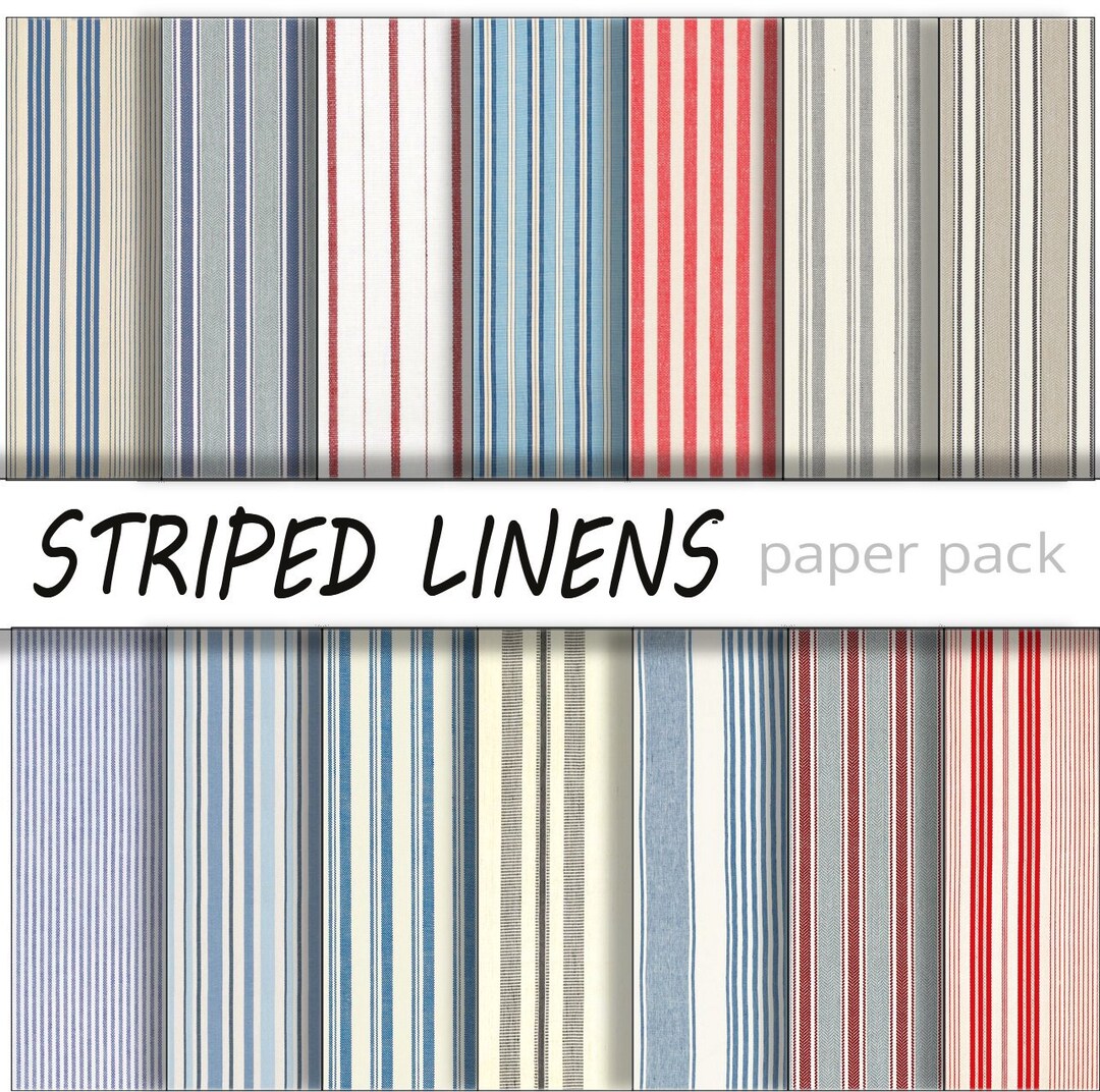 STRIPED LINEN PATTERNS - Digital Printable Paper Pack - 14 Stripe ...