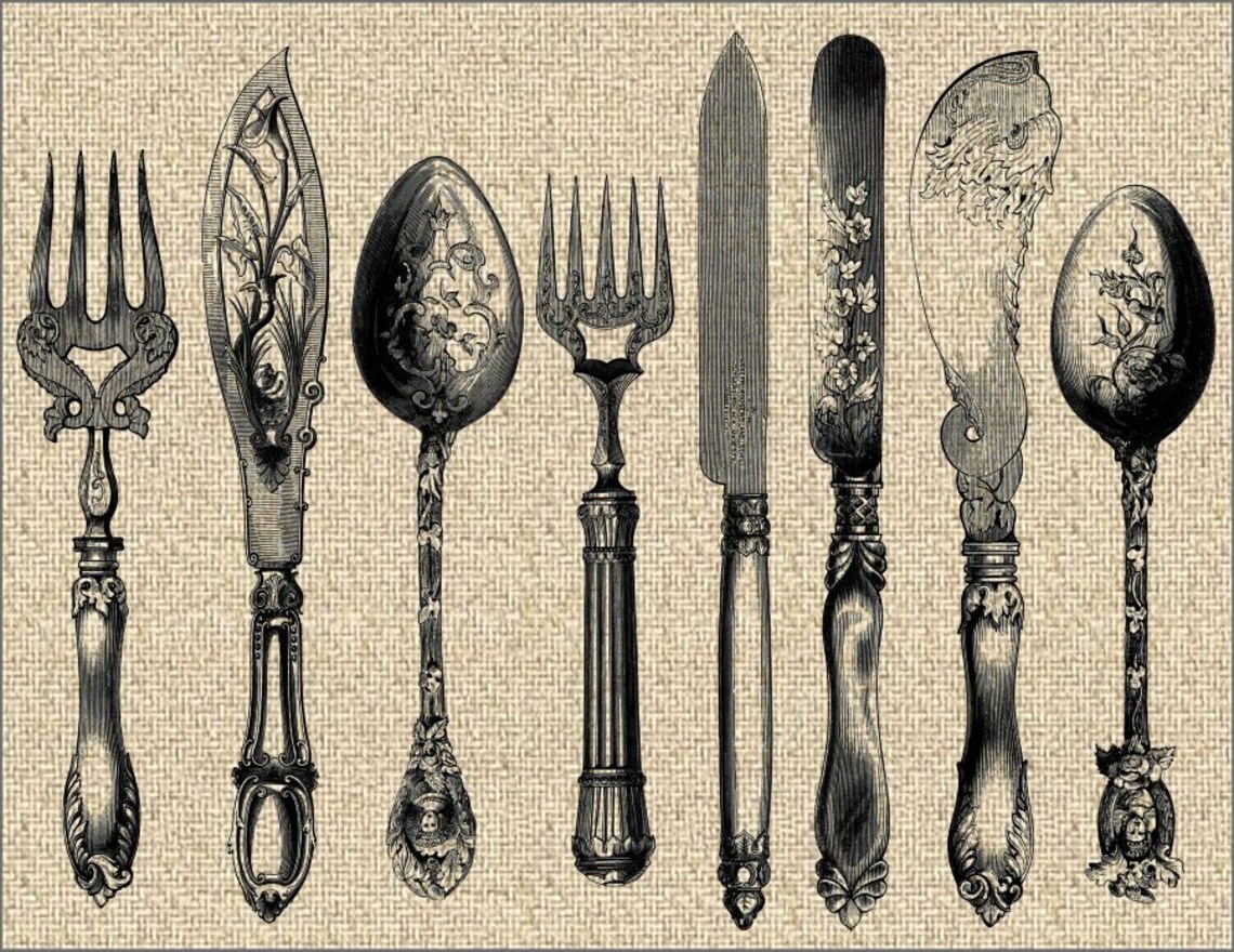 ANTIQUE SILVERWARE CUTLERY Print Poster - Printable Image Graphic ...