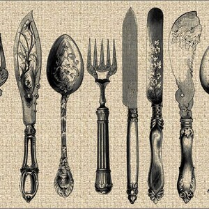 ANTIQUE SILVERWARE CUTLERY Print Poster - Printable Image Graphic ...